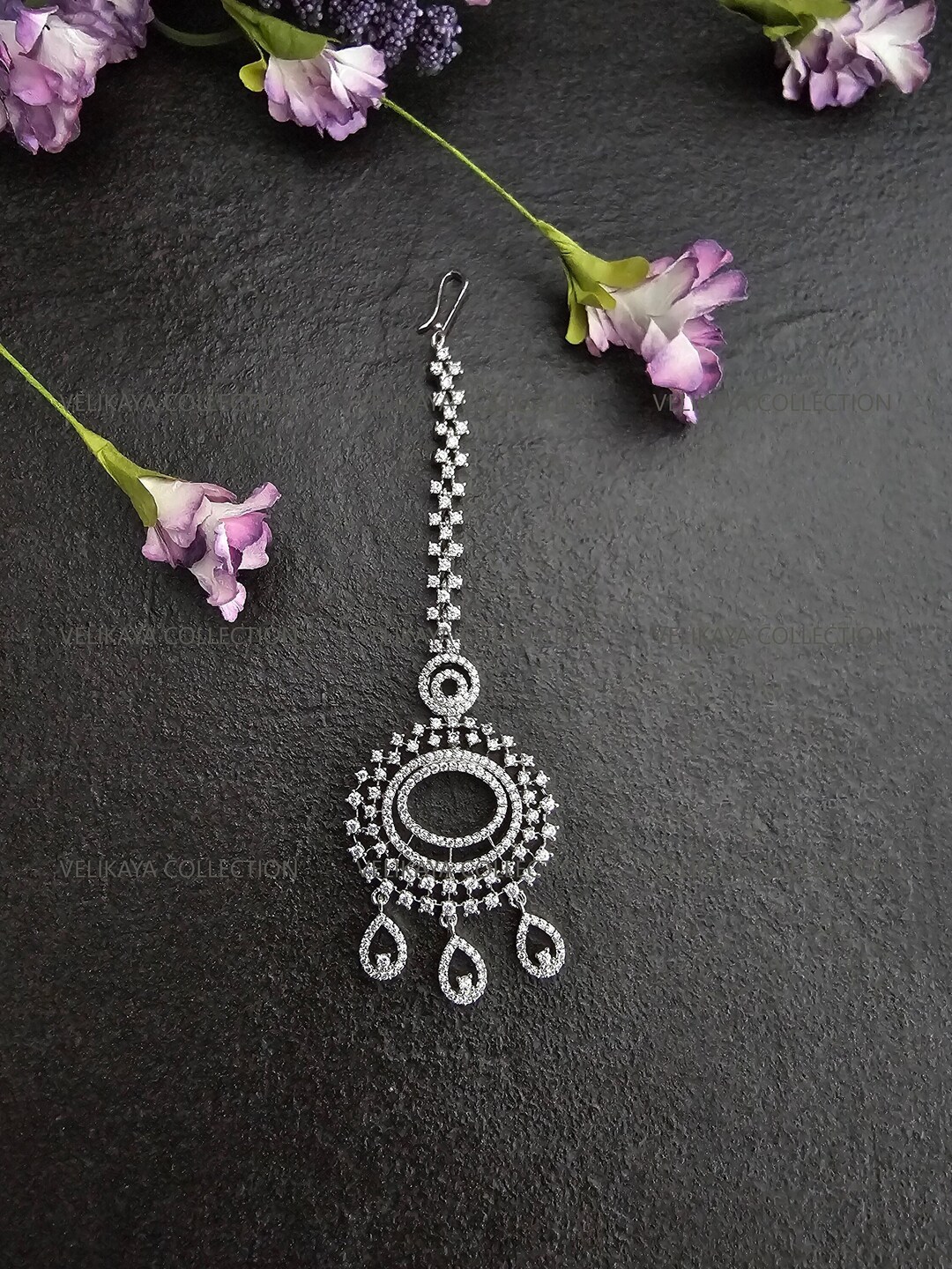 Silver Wedding Tikka American Diamond Tikka Indian Jewelry CZ Maang ...