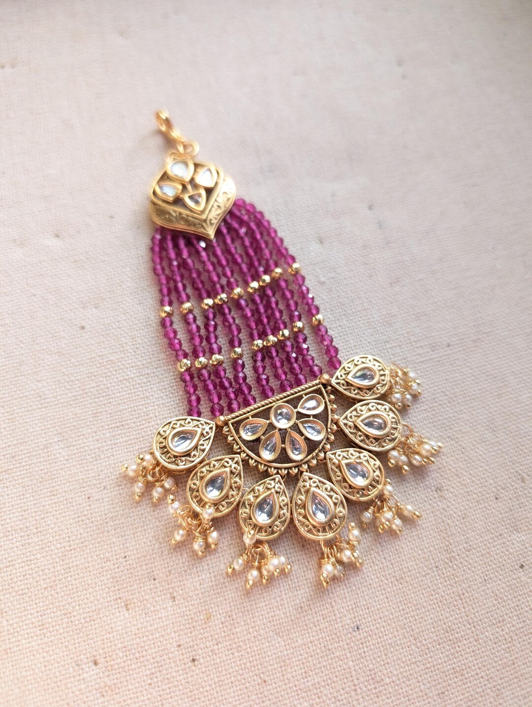 Red Pasa Kundan Gold Pakistani Jewellery Bridal Jhumar Polki Pasa Tikka ...