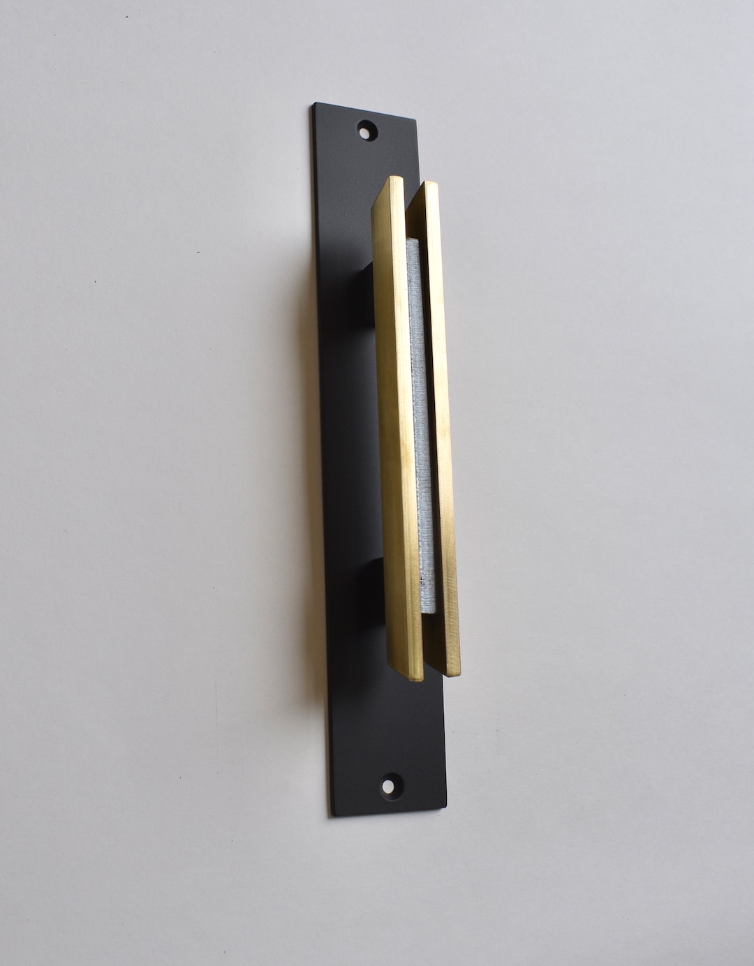 Door Pull Handle Black Steel Backplate and Brass Twin Bar Minimal Door ...