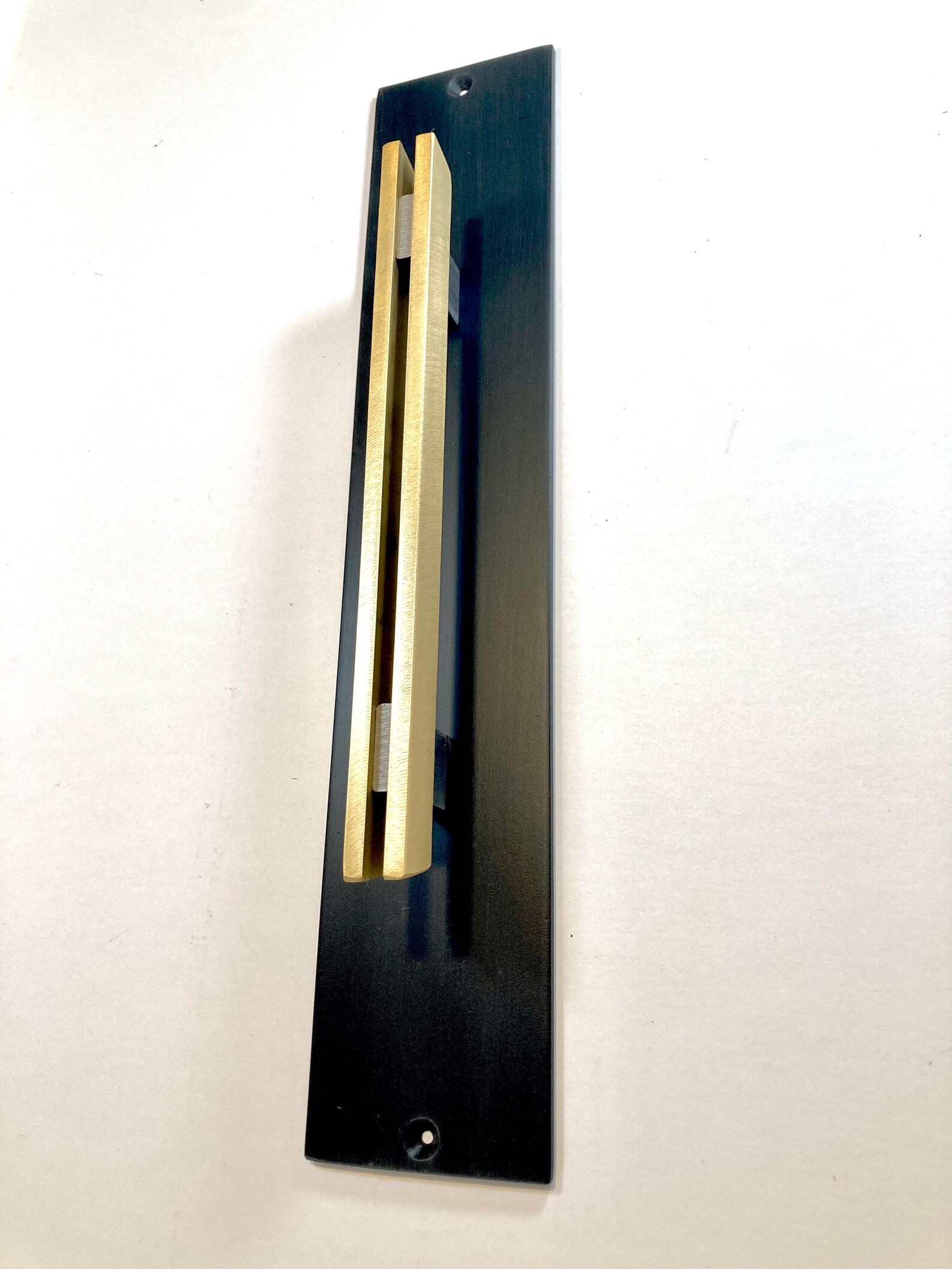 Door Pull Handle Black Steel Backplate and Brass Twin Bar Minimal Door ...