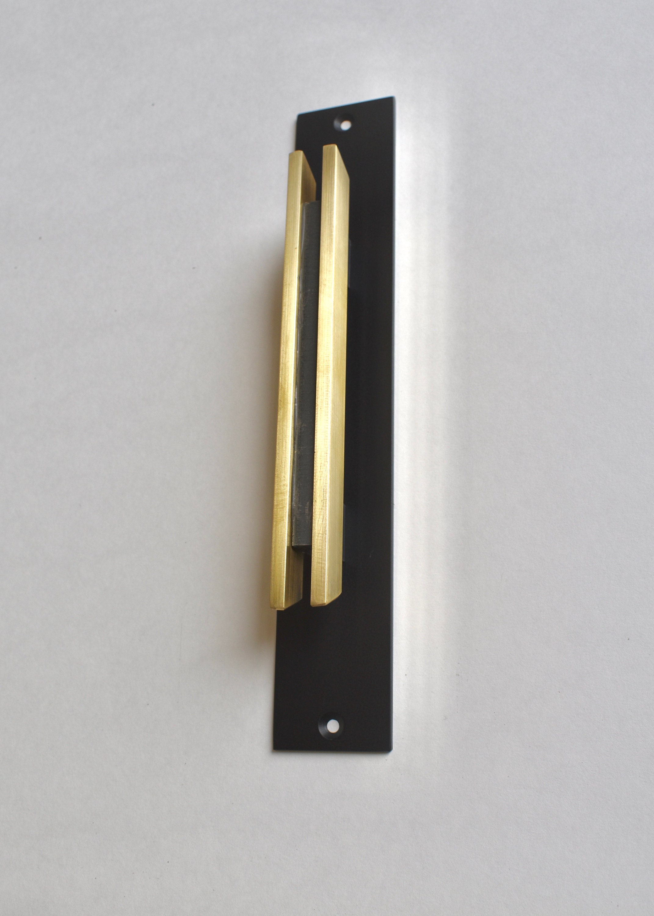 Door Pull Handle Black Steel Backplate and Brass Twin Bar Minimal Door ...