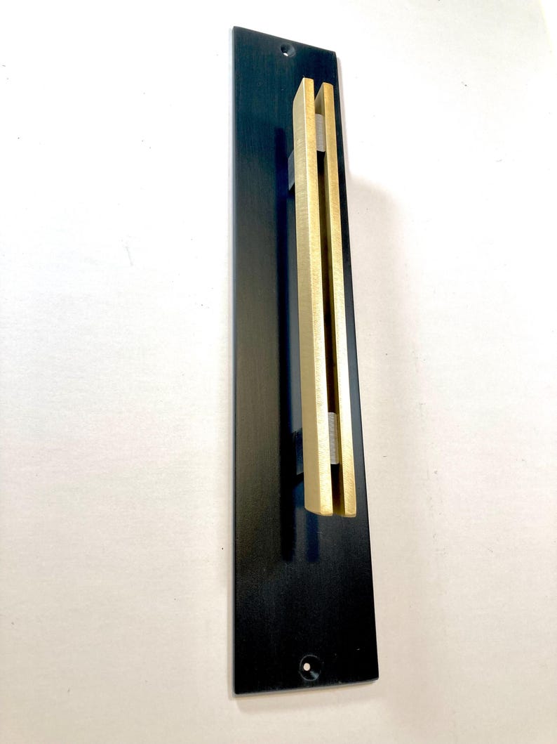 Door Pull Handle Black Steel Backplate and Brass Twin Bar Minimal Door ...