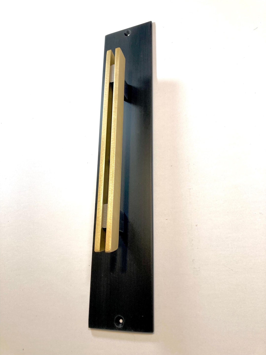 Door Pull Handle- Black Steel Backplate and Brass Twin Bar Minimal Door ...