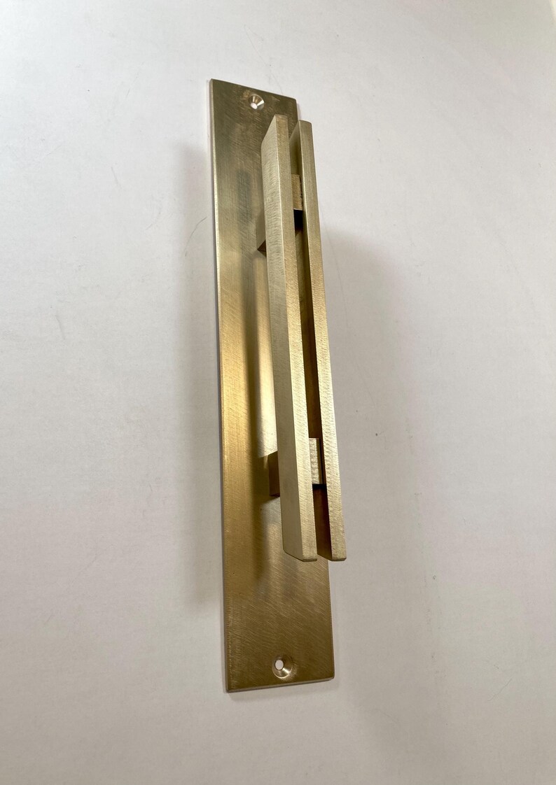 Door Pull Handle- Solid Brass Backplate and Brass Twin Bar Minimal Door ...