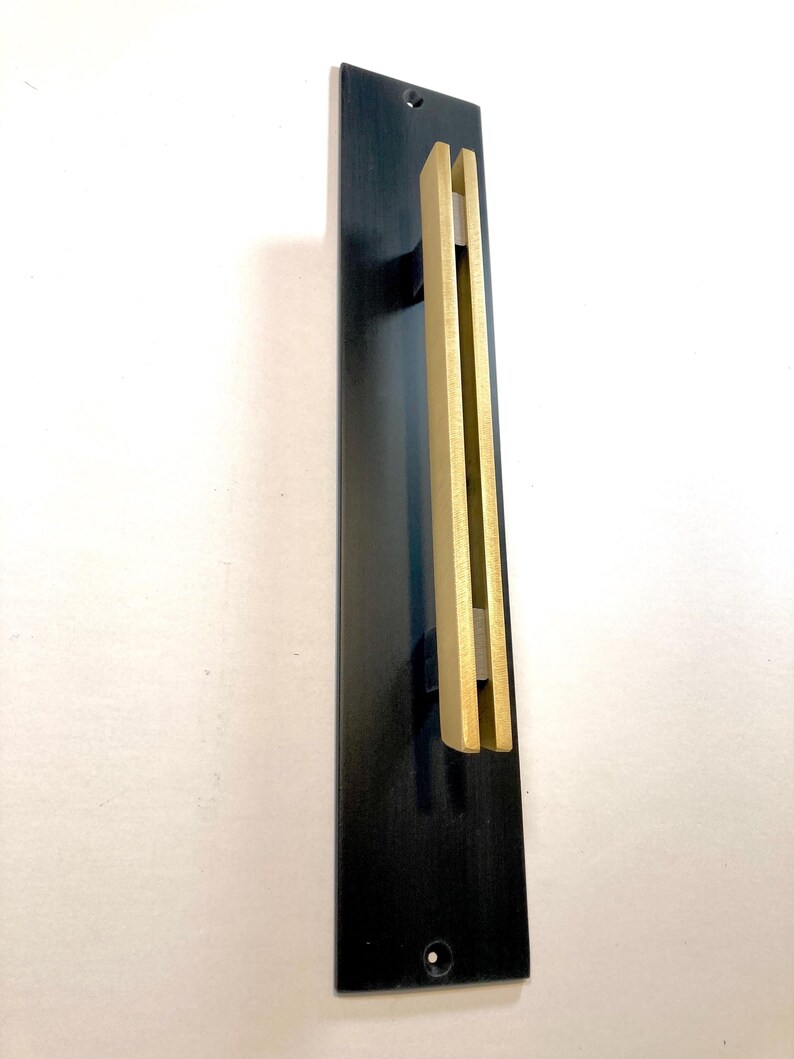 Door Pull Handle Black Steel Backplate and Brass Twin Bar Minimal Door ...
