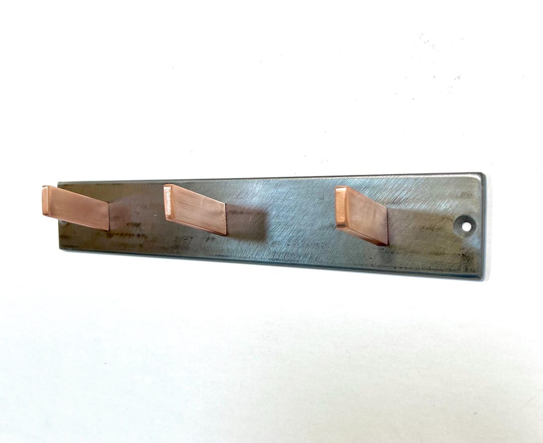 Modern Steel Wall Mount Coat Rack- Brushed Steel With Copper Hooks ...