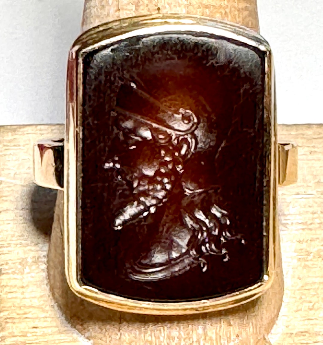 Antique Large & Heavy 14K Gold Carved Intaglio Ring, Brown Sard ...