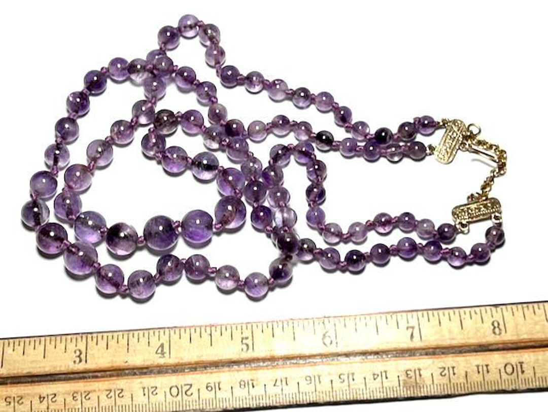 Beautiful 10K Double Strand of Natural Amethyst Beads, Knotted, Classic ...