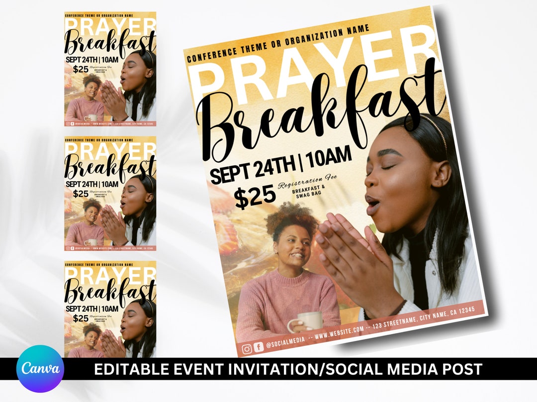 Prayer Breakfast Flyer: Editable Church Conference Invite (DIY Canva ...