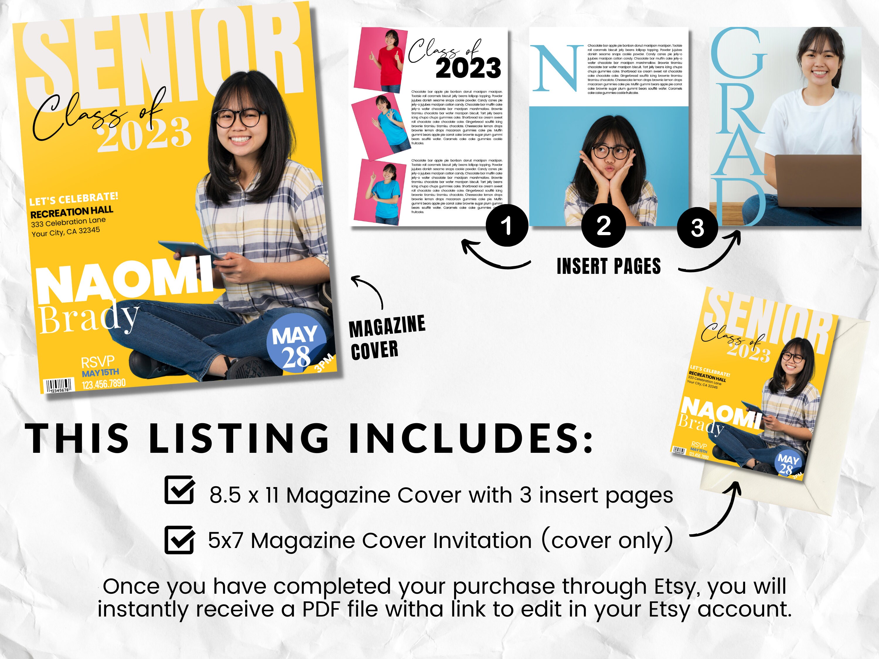 Graduation Magazine Invitation Template Editable Graduation Digital ...