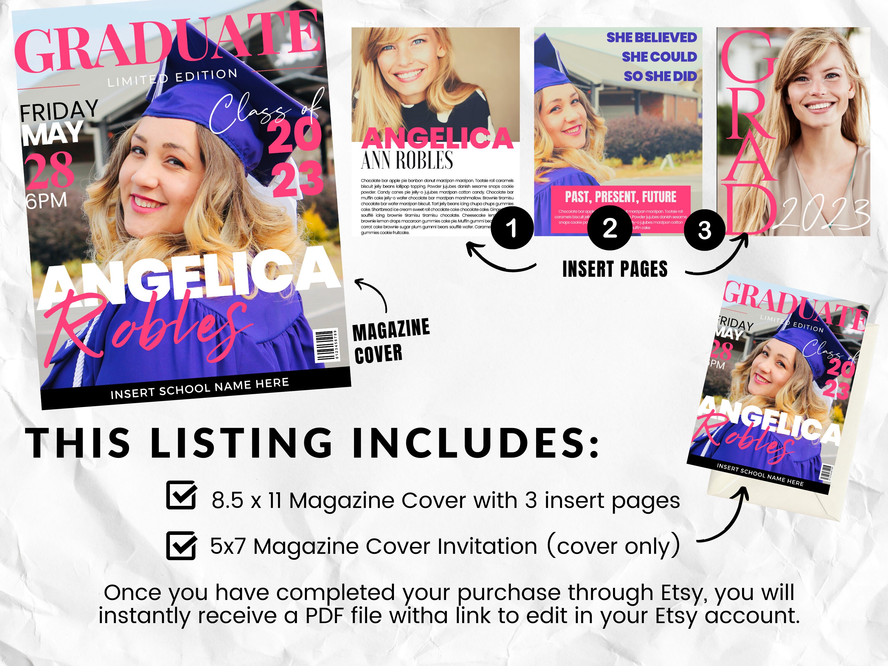 Graduation Magazine Invitation Template, Editable Graduation Digital ...