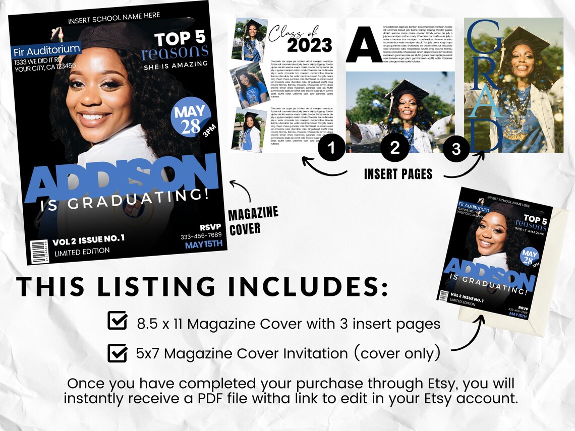 Editable Graduation Magazine Template: DIY Senior Invite (digital ...
