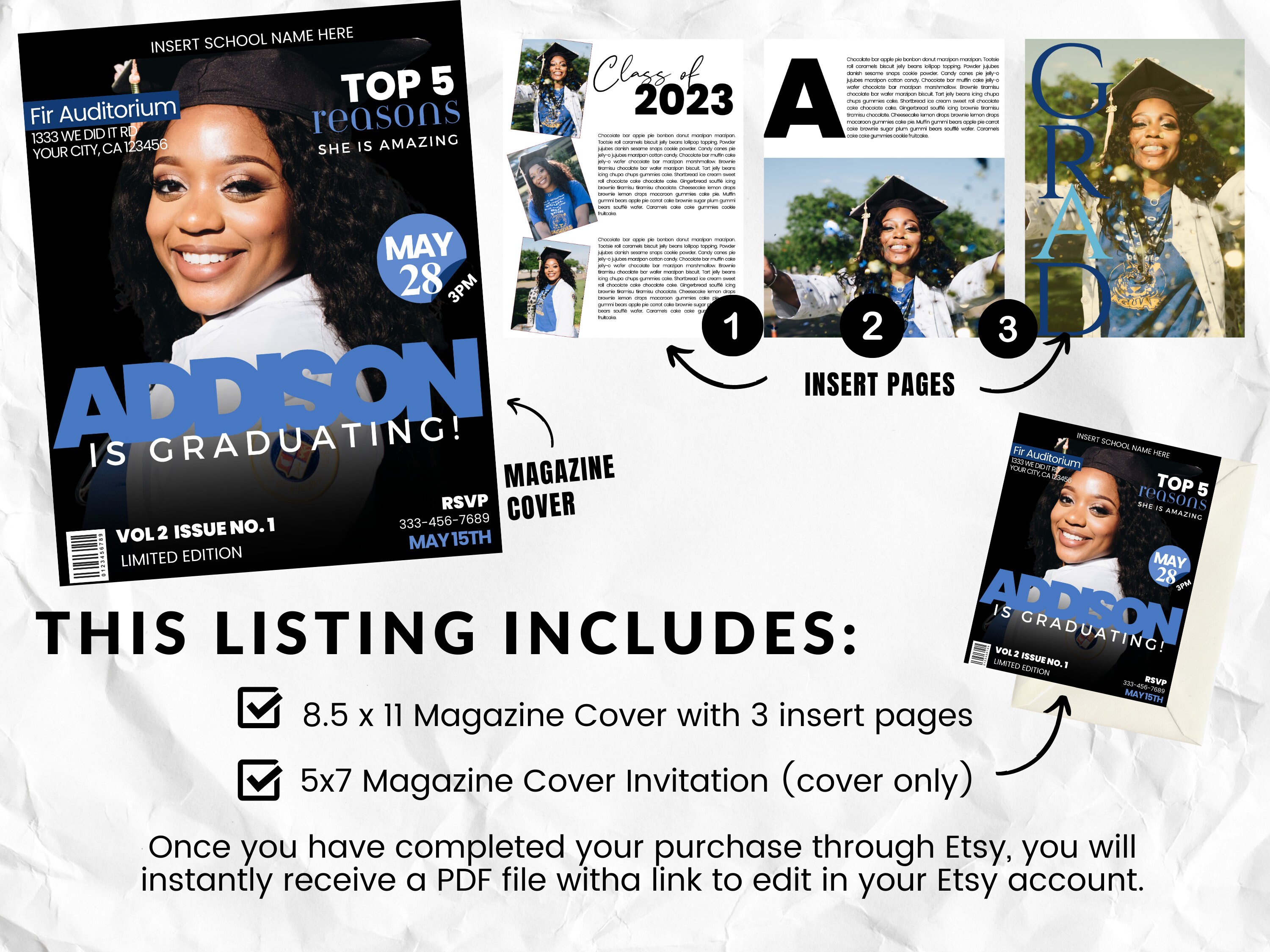 Editable Graduation Magazine Template: DIY Senior Invite (digital ...