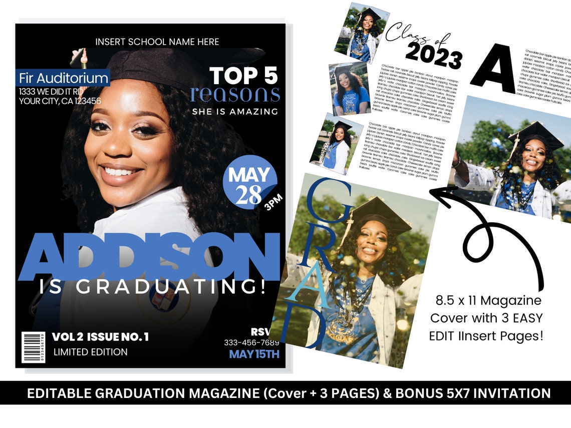 Editable Graduation Magazine Template: DIY Senior Invite (digital ...