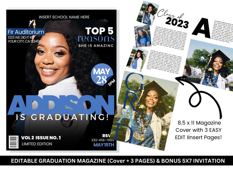 Editable Graduation Magazine Template: DIY Senior Invite (digital ...