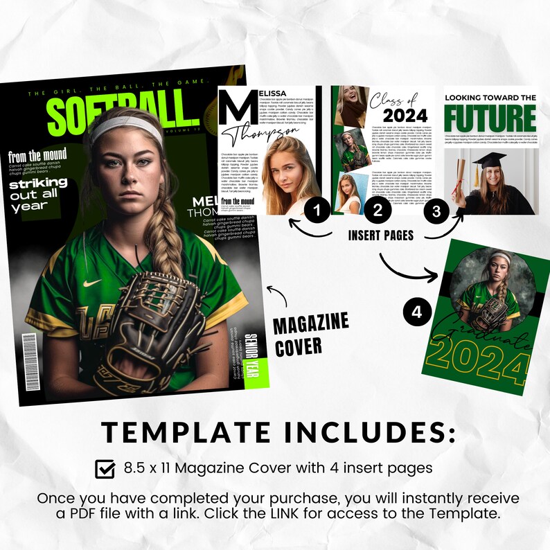 Softball Senior Graduation Magazine Template: DIY Invitation (digital ...