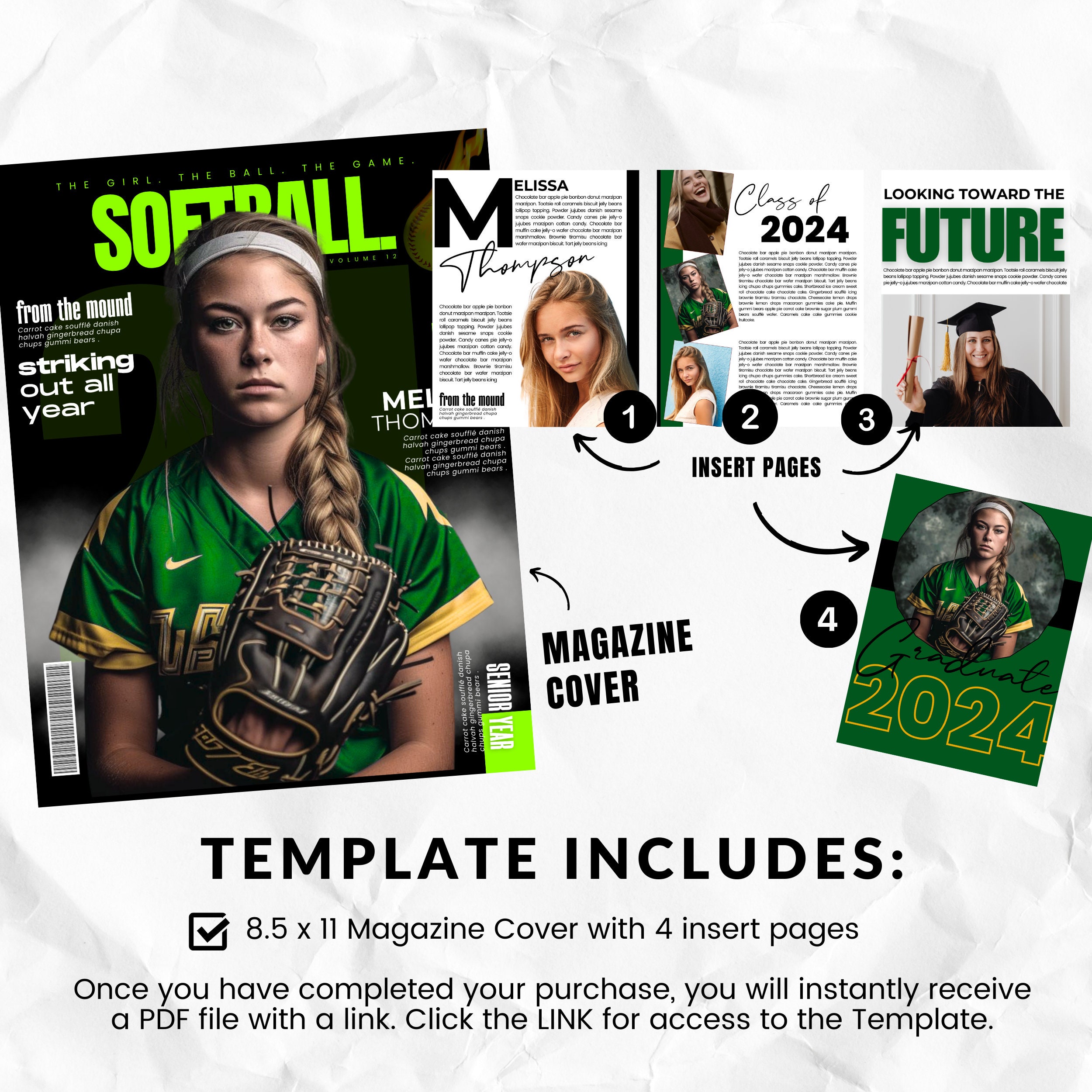 Softball Senior Graduation Magazine Template: DIY Invitation (digital ...