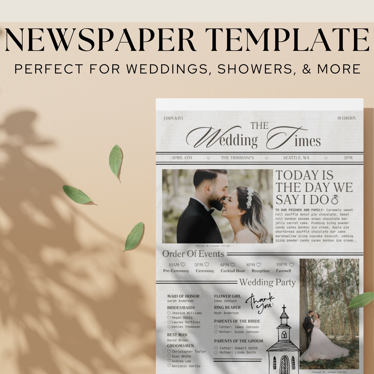 Newspaper Wedding Program Template: Editable Infographic (digital ...