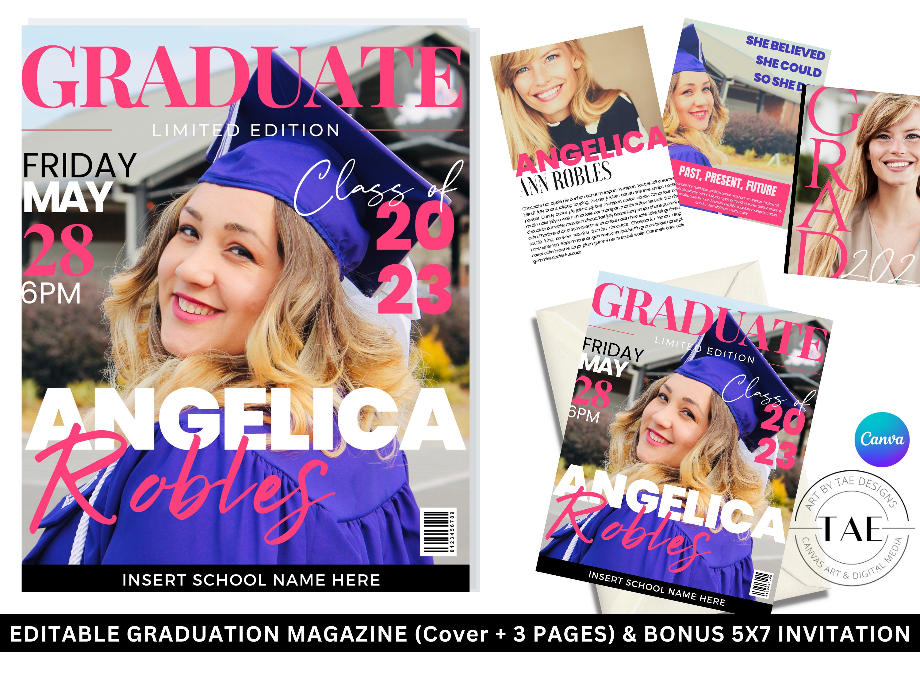 Graduation Magazine Invitation Template, Editable Graduation Digital ...