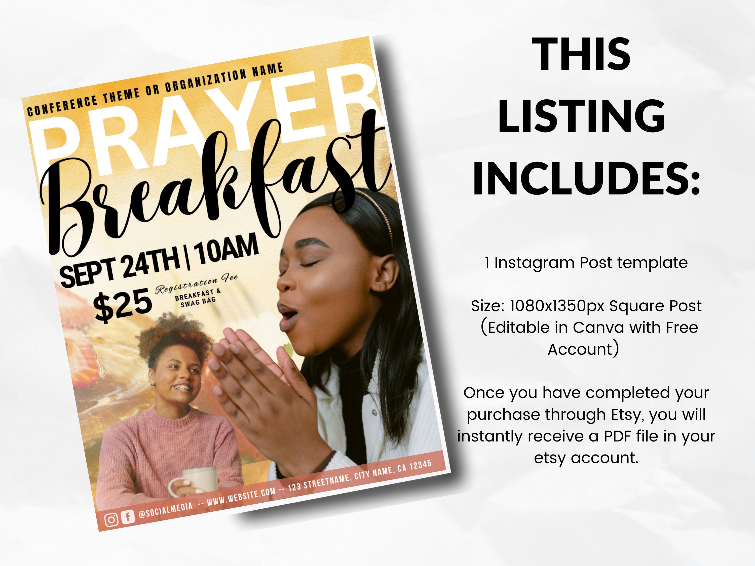 Prayer Breakfast Flyer: Editable Church Conference Invite (DIY Canva ...