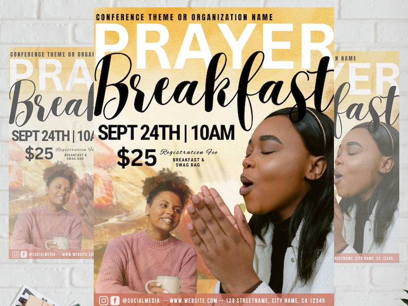 Prayer Breakfast Flyer: Editable Church Conference Invite (DIY Canva ...