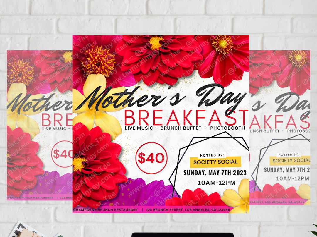 MOTHER'S DAY Breakfast Social Media Flyer Invitation, Editable Flyer ...