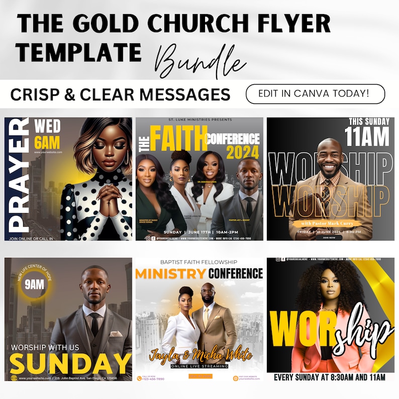 Church Flyer Template Bundle: Customizable Ministry Events | Easy Flyer ...