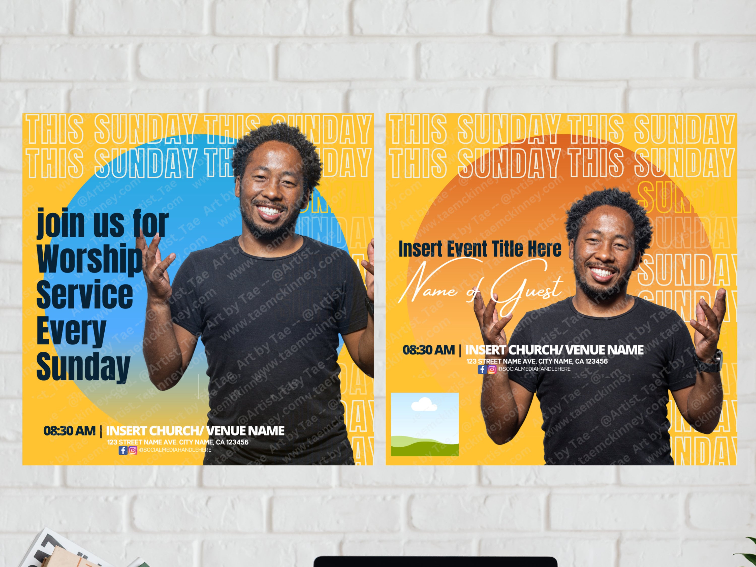 Church Media Bundle Yellow, 2 Editable Templates, Sunday Worship ...