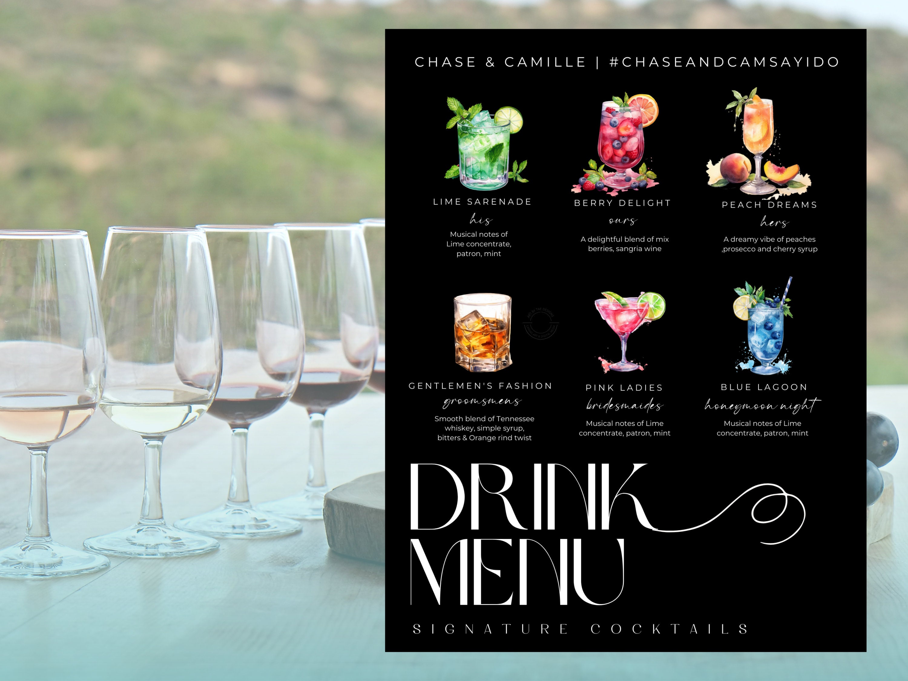 Bar Sign Menu, Wedding Bar Menu, Event Drink List, Watercolor Clipart ...