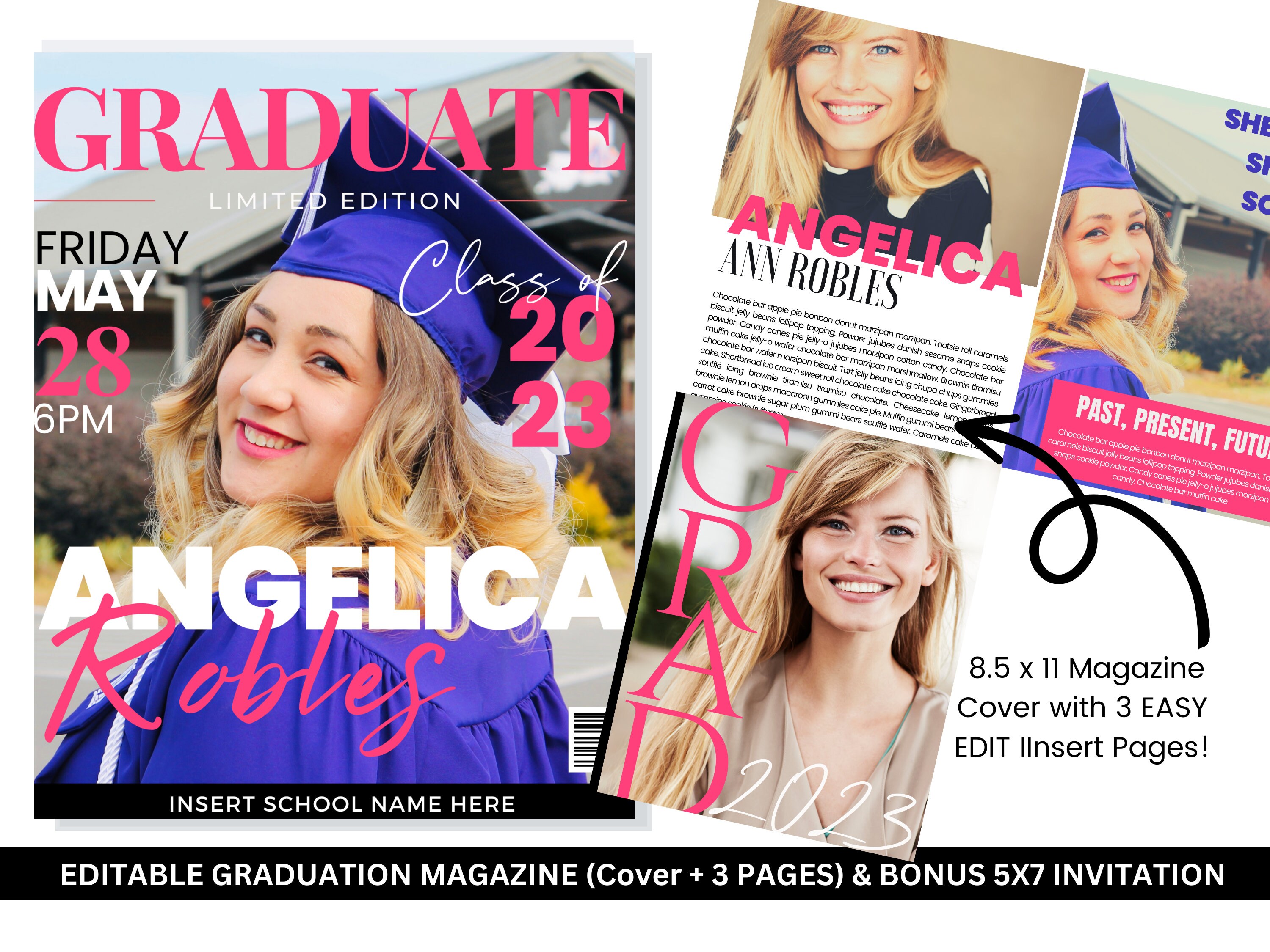 Graduation Magazine Invitation Template, Editable Graduation Digital ...