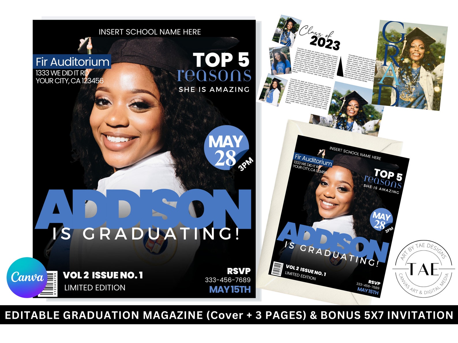 Editable Graduation Magazine Template: DIY Senior Invite (digital ...