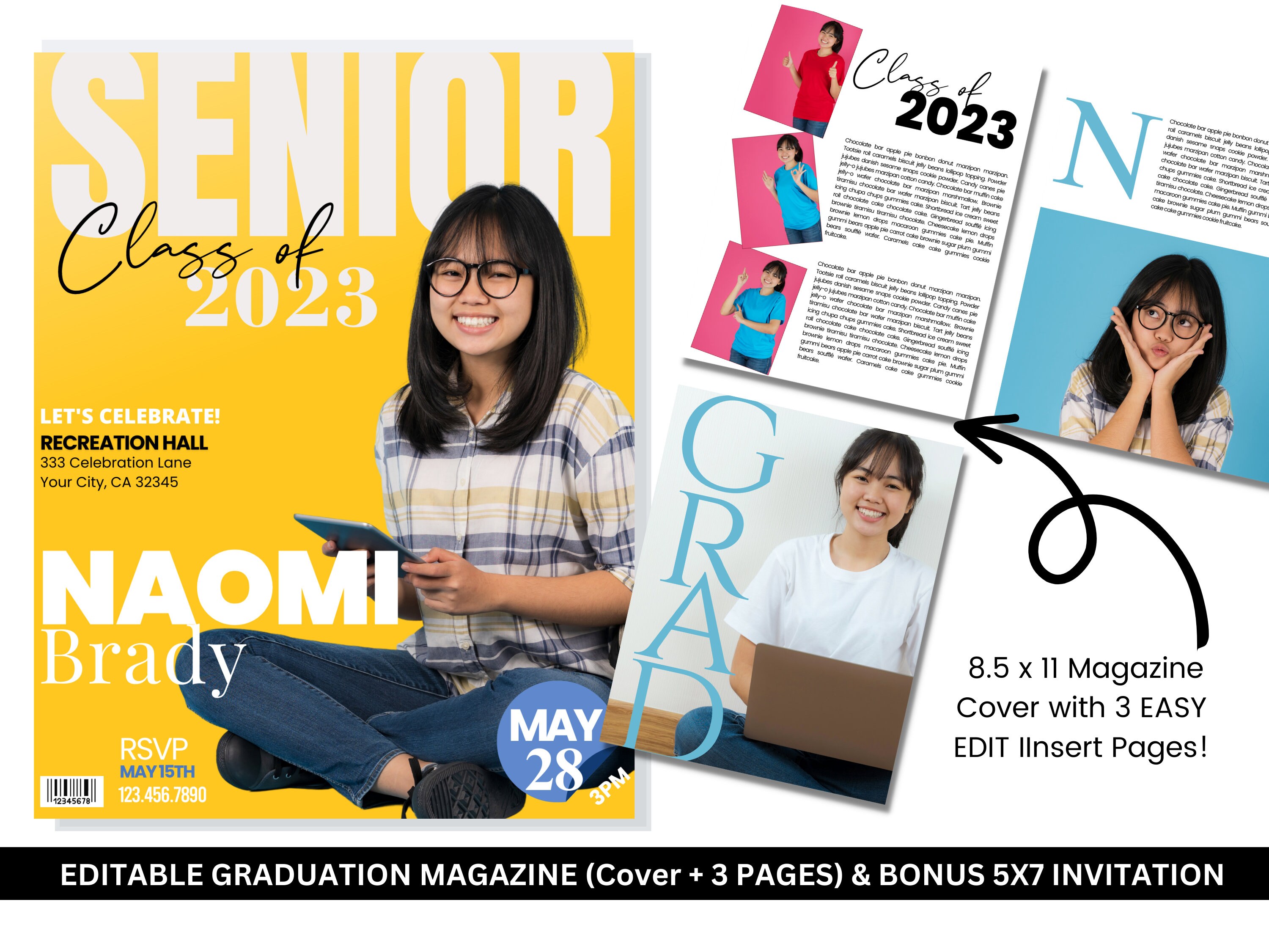 Graduation Magazine Invitation Template Editable Graduation Digital ...