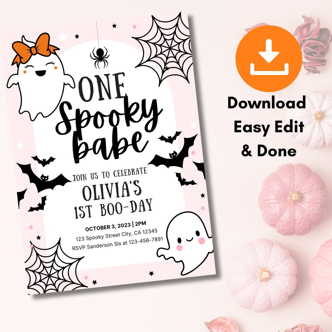 Spooky One Birthday Invitation: Pastel Halloween Party Invite (digital ...