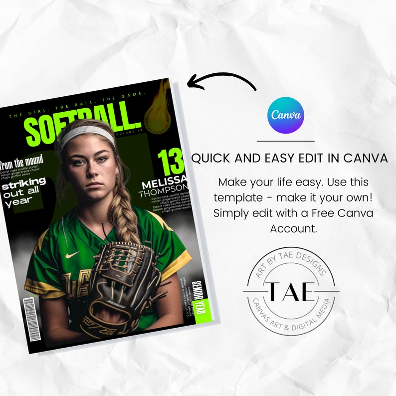Softball Senior Graduation Magazine Template: DIY Invitation (digital ...