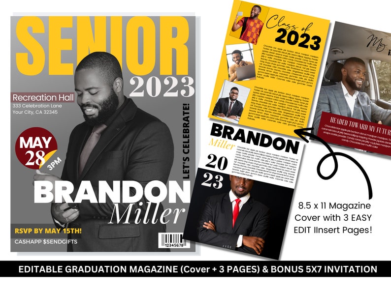 Graduation Magazine Invitation Template Bundle, Editable Graduation ...