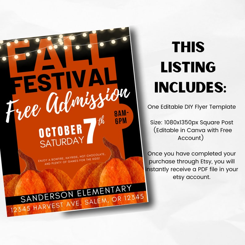Editable Fall Festival Invitation: Pumpkin Patch Flyer (canva Template ...
