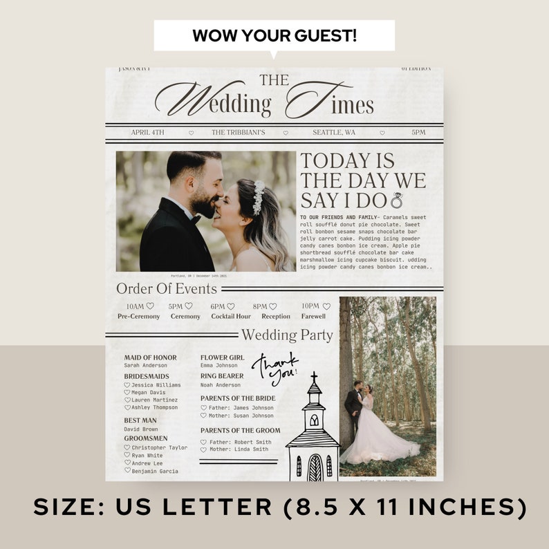 Newspaper Wedding Program Template Editable Wedding - Etsy