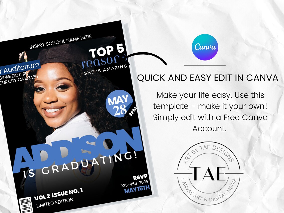 Editable Graduation Magazine Template: DIY Senior Invite (digital ...