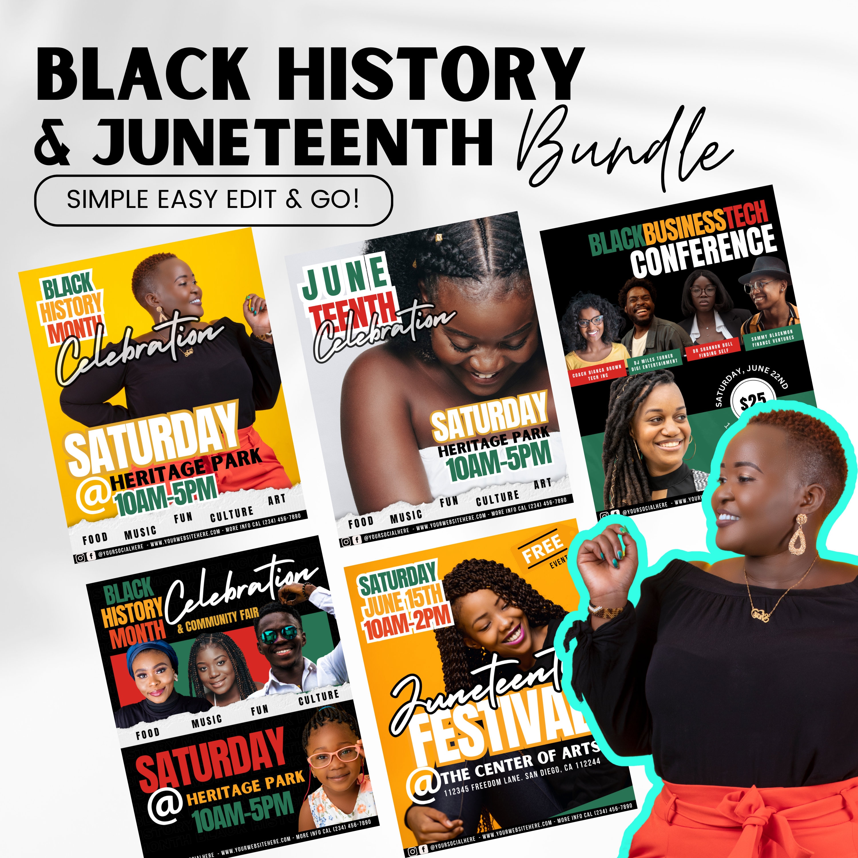 Black History Flyer Template Bundle, Community Fair, Juneteenth Flyer ...