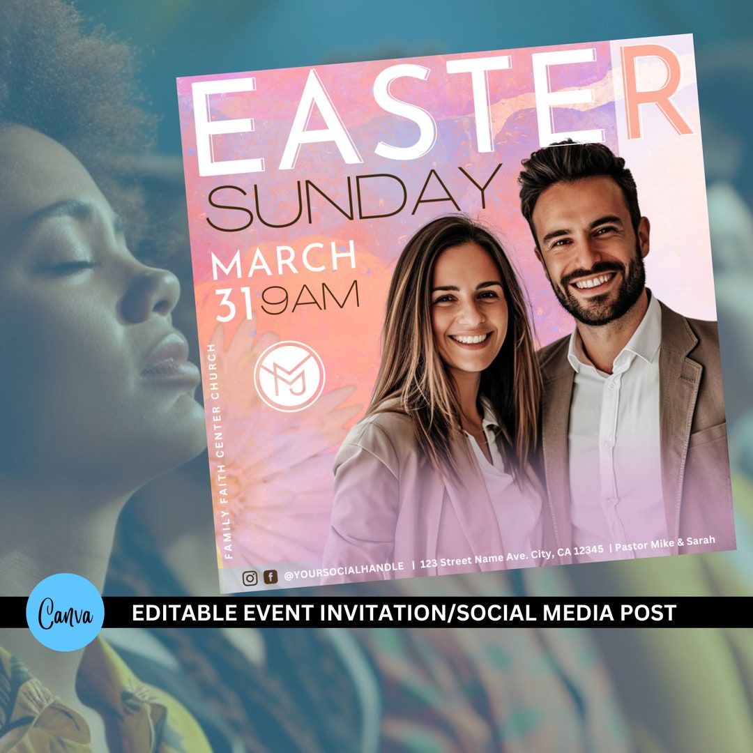 Easter Sunday Church Flyer: DIY Editable in Canva Resurrection Service ...