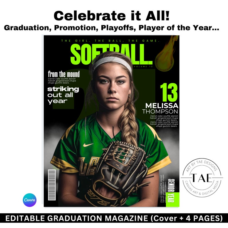 Softball Senior Graduation Magazine Template: DIY Invitation (digital ...