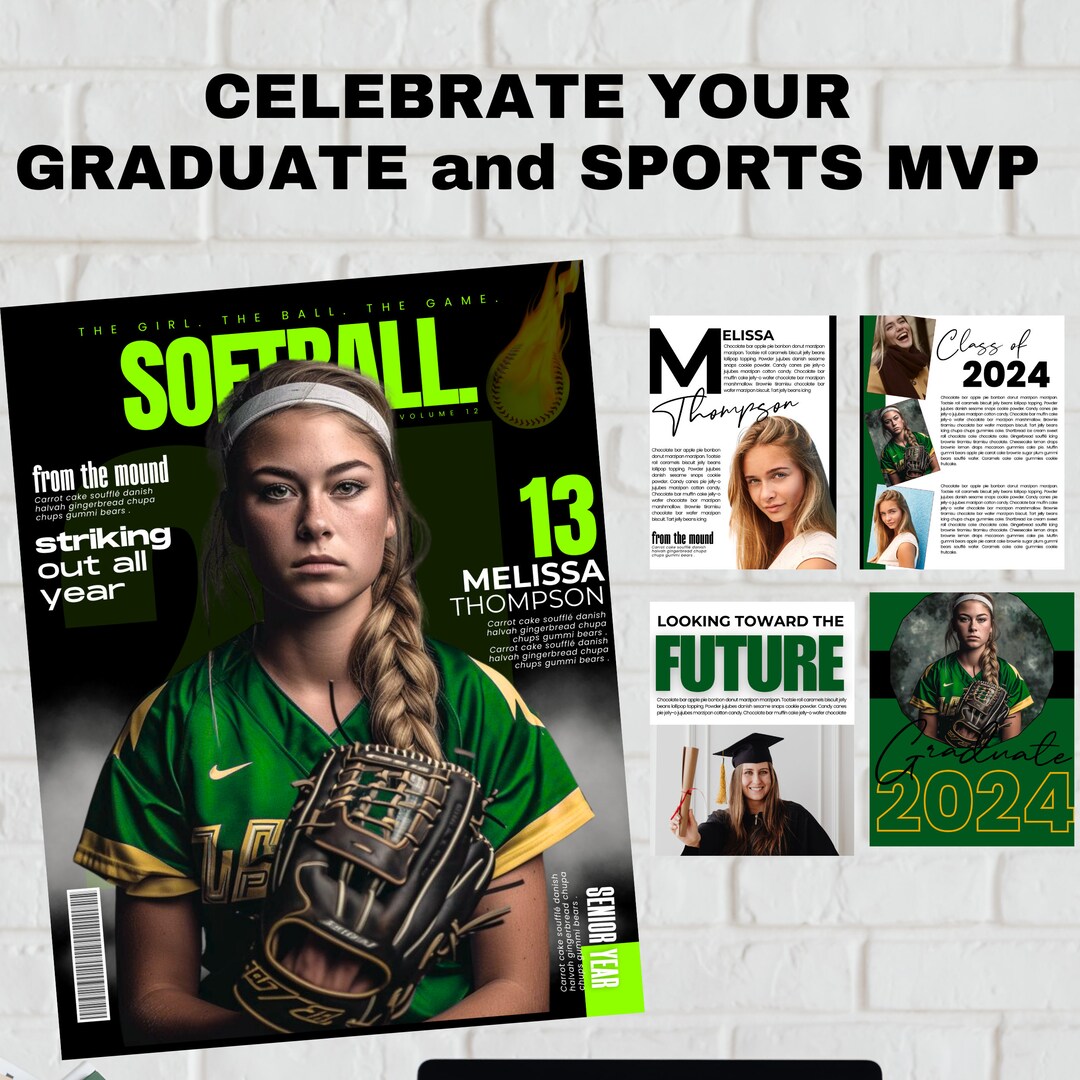 Softball Senior Graduation Magazine Template: DIY Invitation (digital ...