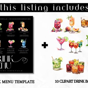Bar Sign Menu, Wedding Bar Menu, Event Drink List, Watercolor Clipart ...