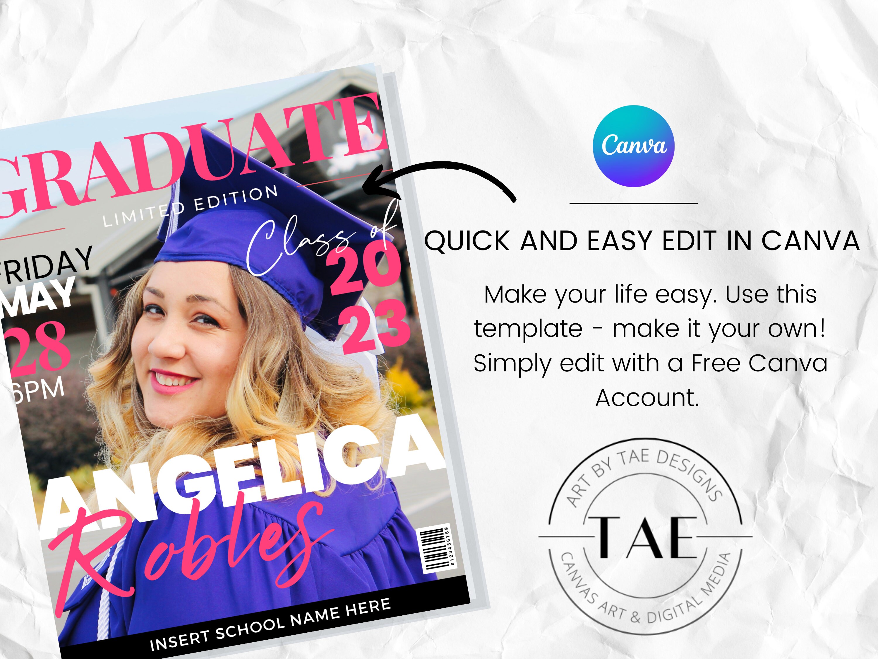 Graduation Magazine Invitation Template, Editable Graduation Digital ...