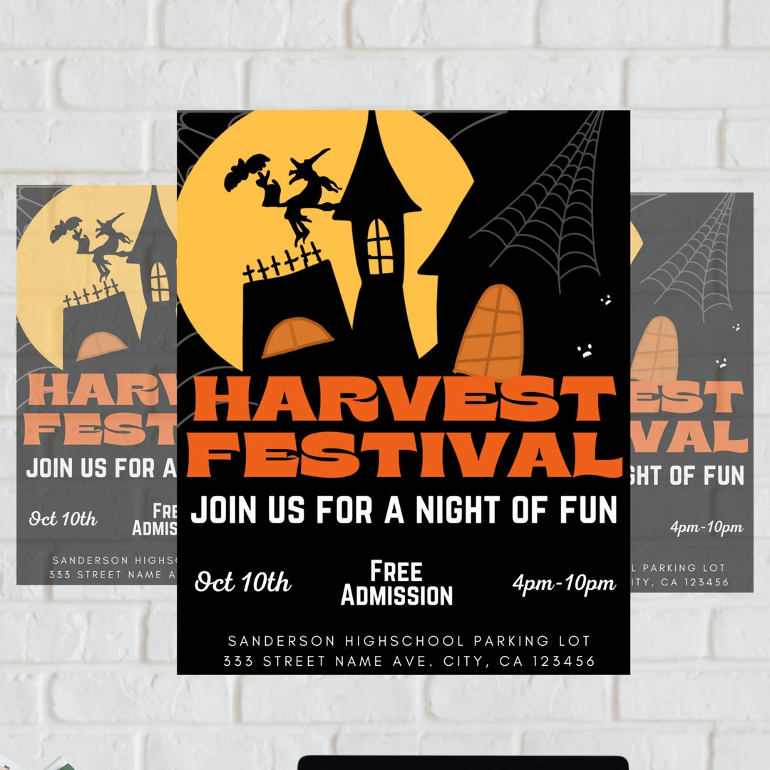 Editable Harvest Festival Invitation: Halloween Party Flyer (canva ...