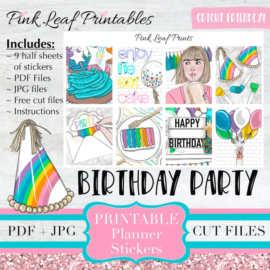 Birthday Party | Printable Planner Stickers | Digitial Download - Etsy