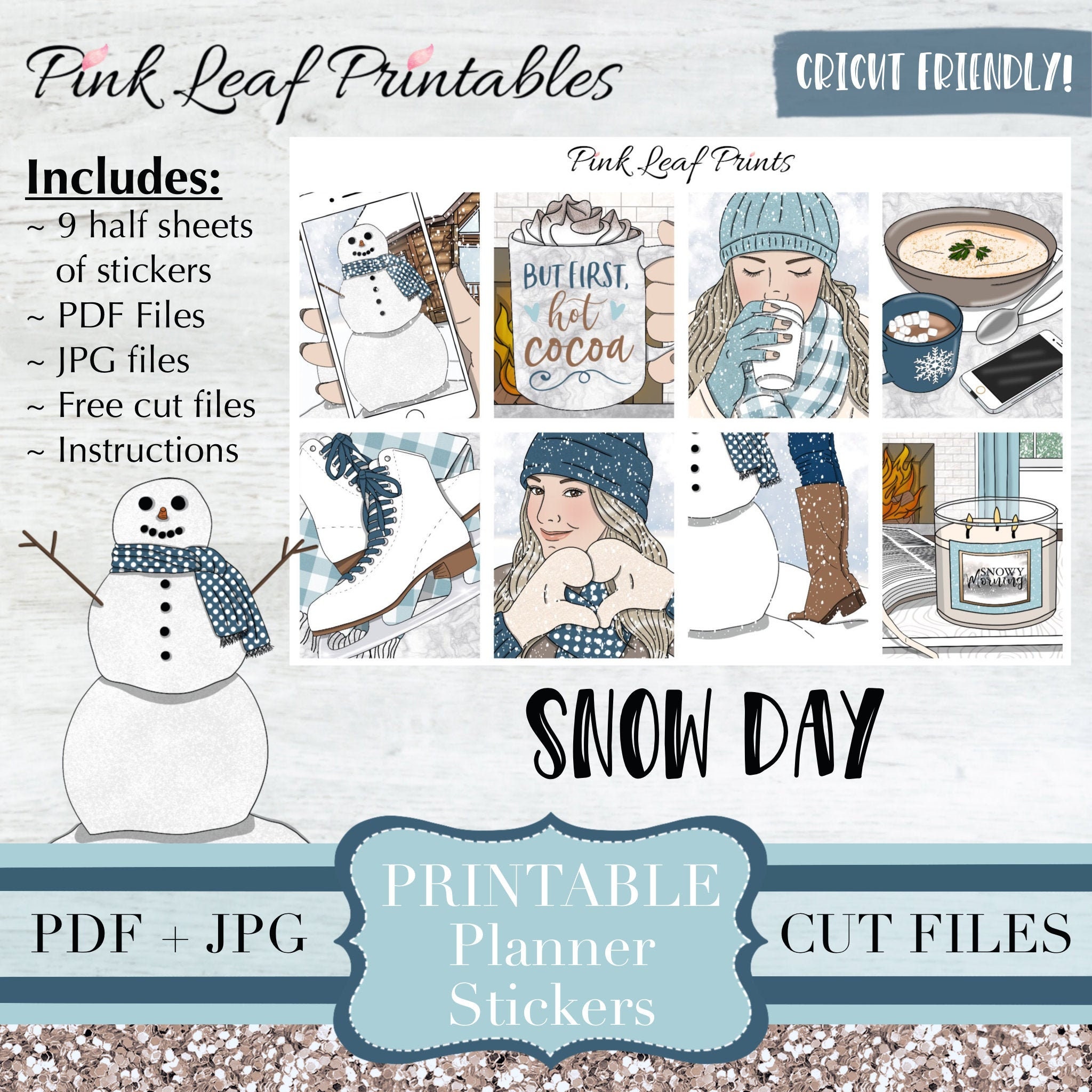 Snow Day | Printable Planner Stickers | Digitial Download - Etsy