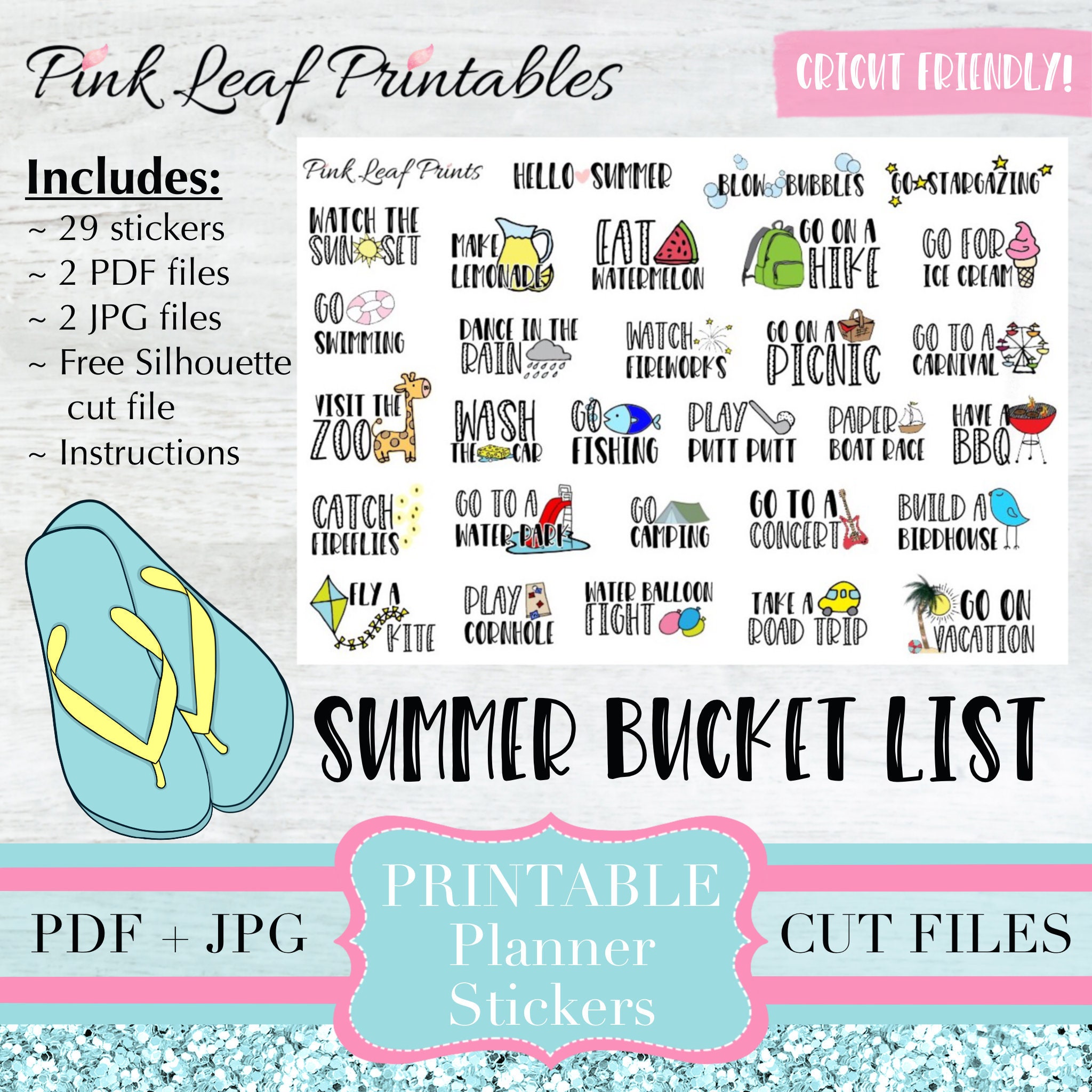 Printable Summer Bucket List planner stickers Digital Download Paper ...