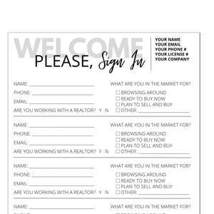 Open House Sign in Sheet Custom Pdfs, Welcome Signs | Real Estate Agent ...