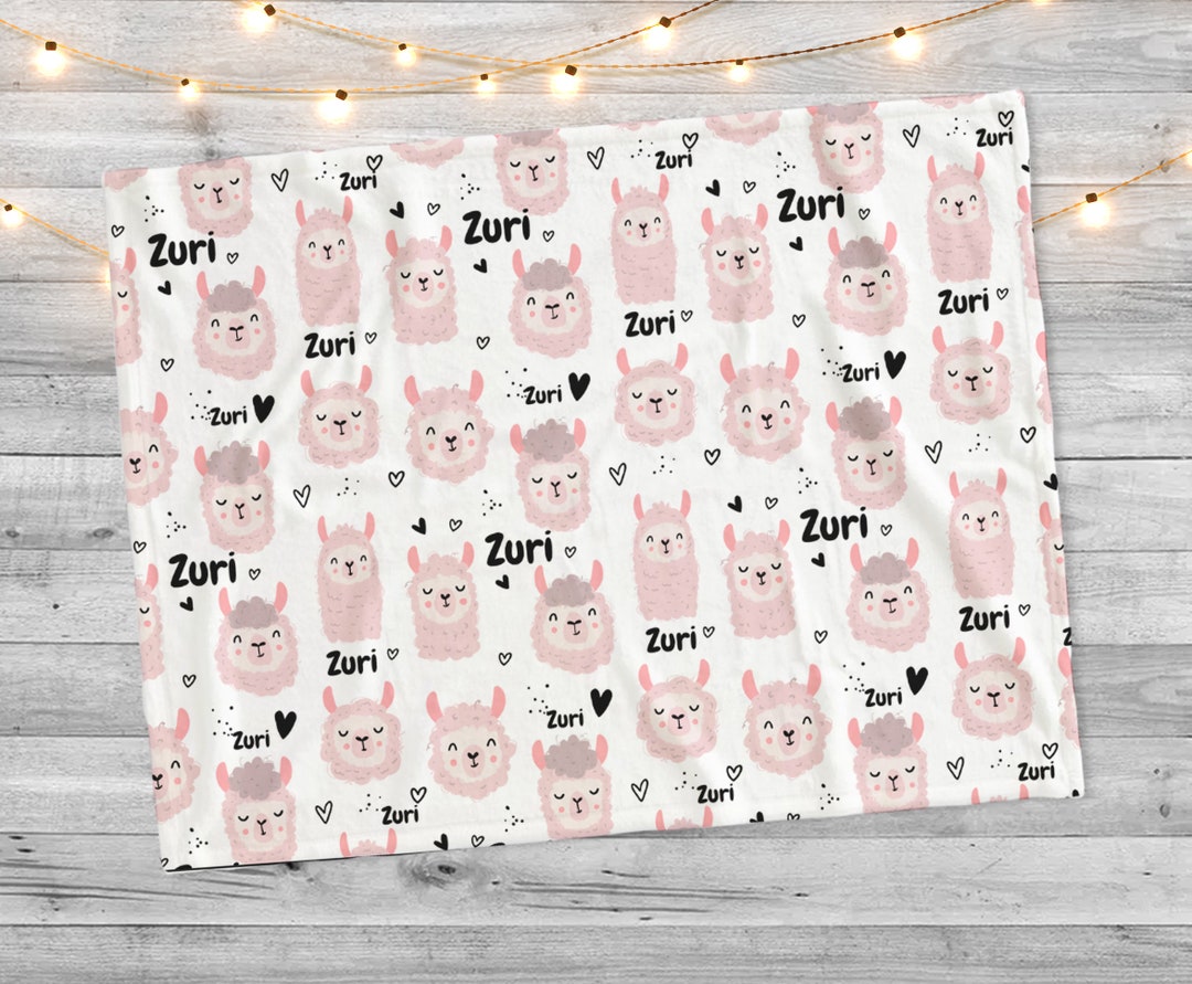 Personalized Hand-drawn Llama Design Blanket With Name, Cute Lamas and ...